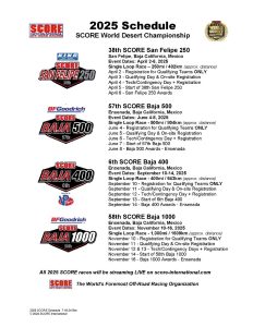 Así será el calendario 2025 de las Bajas Score International - Somos Dakar